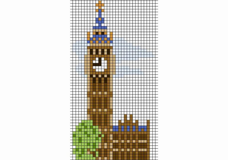 Dibujo Pixel Art Big Ben | Descargar Plantilla Gratis en PDF